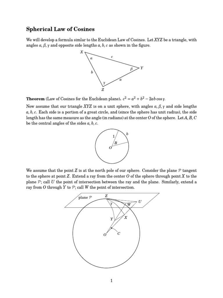 Deriving the Spherical Law of Cosines: A Geometric Proof Relating the ...
