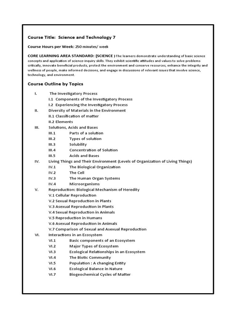 Course Outline Science | PDF
