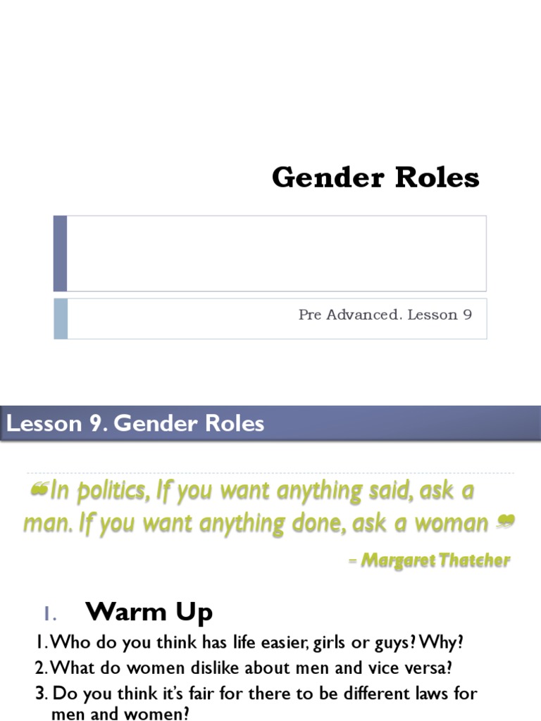Lesson 9 - Gender Roles | PDF | Gender Role | Butch And Femme
