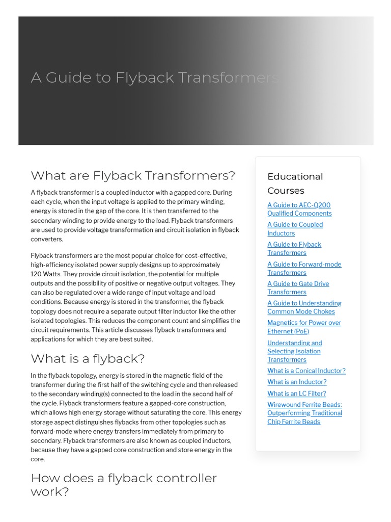 A Guide To Flyback Transformers - Coilcraft | PDF | Transformer | Inductor