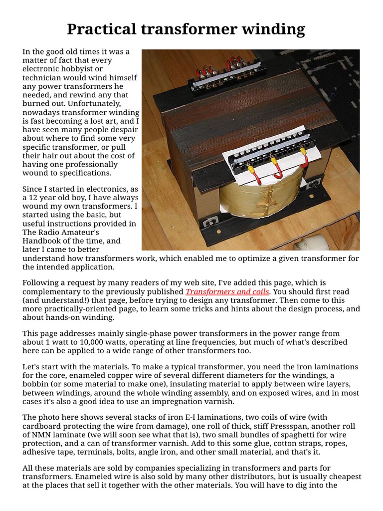Practical Guide to Winding Your Own Power Transformers | PDF ...