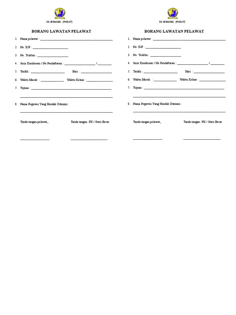 Borang Lawatan Pelawat SK Jeniang | PDF
