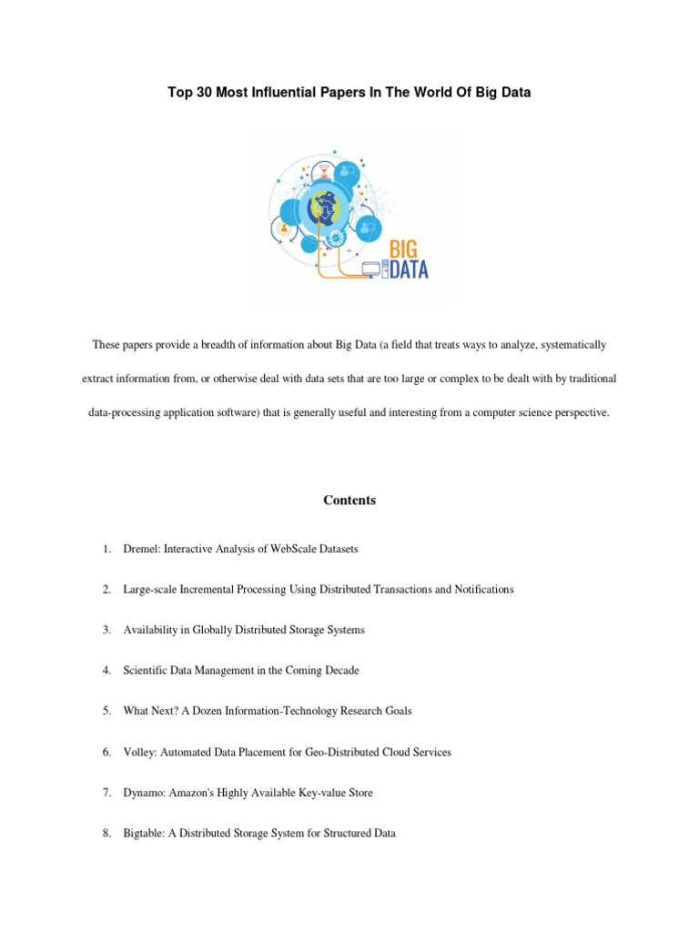Top 30 Most Influential Papers in The World of Big Data | PDF | No Sql ...