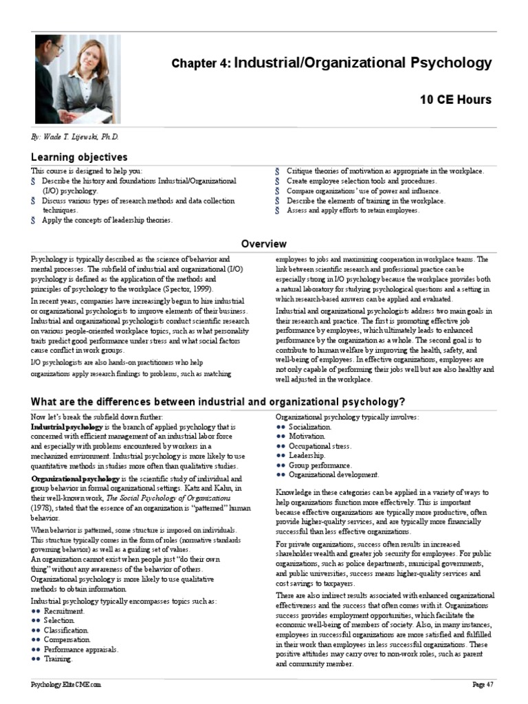 Distinctions in I/O Psychology | PDF | Industrial And Organizational ...