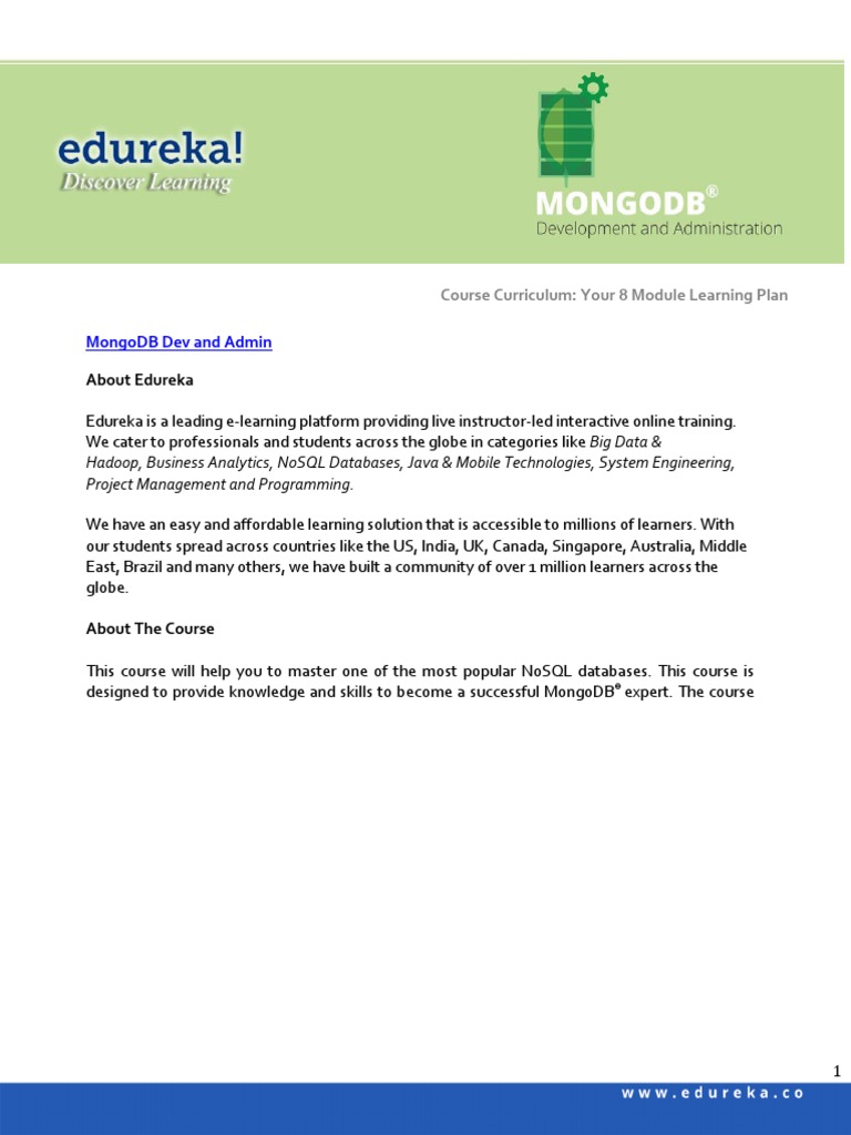 MongoDB - Course Curriculum | PDF | Mongo Db | Apache Hadoop