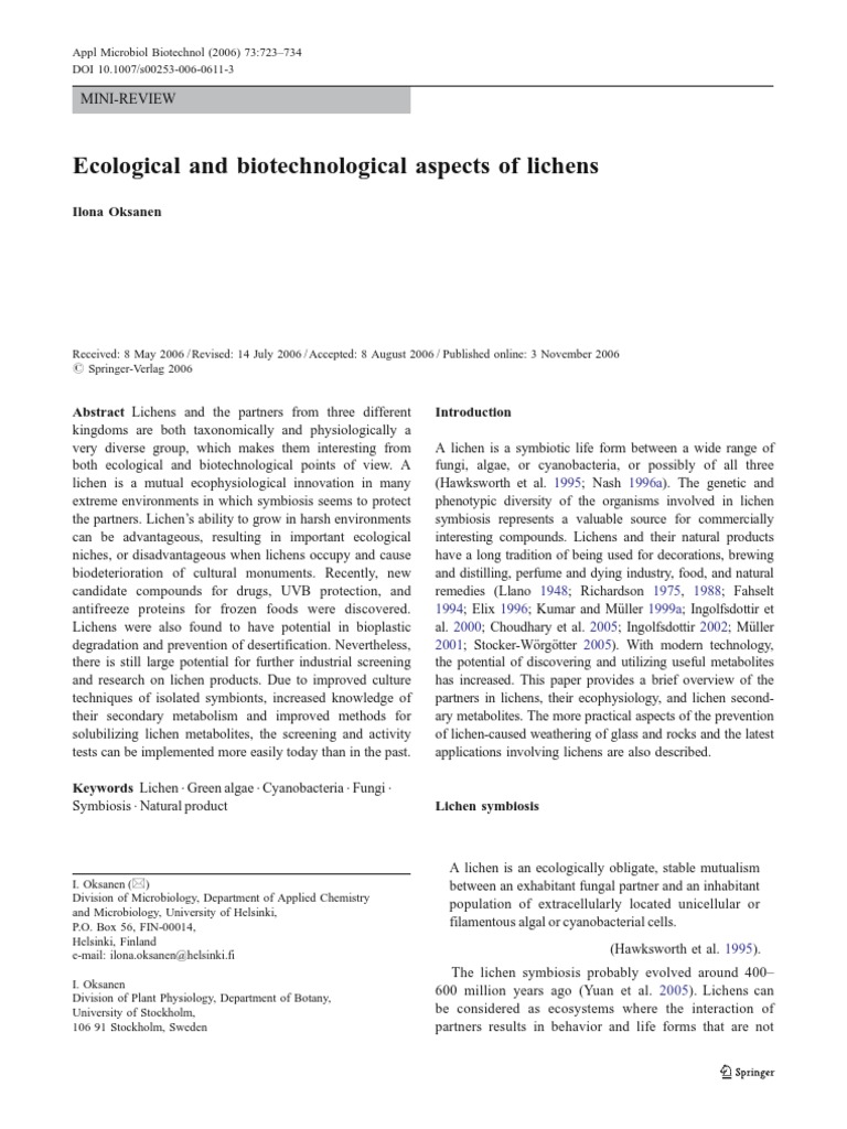 Ecological and Biotechnological Aspects of Lichens | PDF ...
