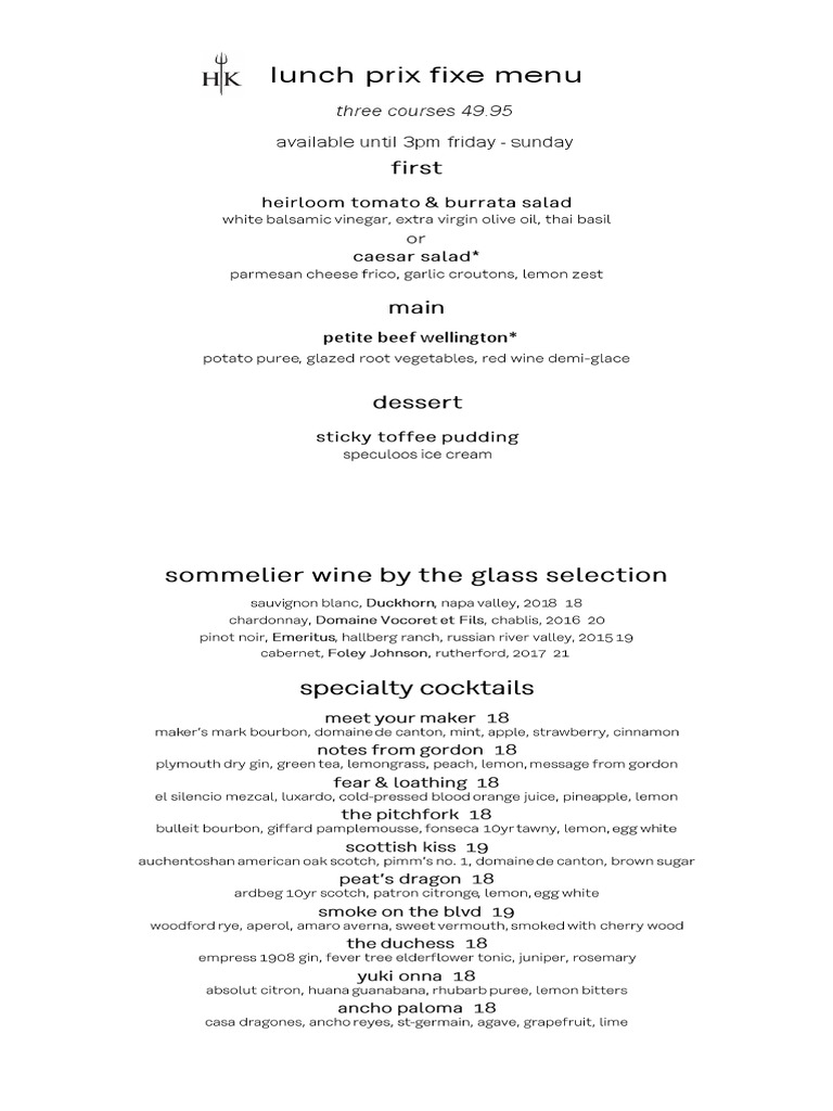Lunch Prix Fixe Menu: Available Until 3pm Friday - Sunday | PDF ...