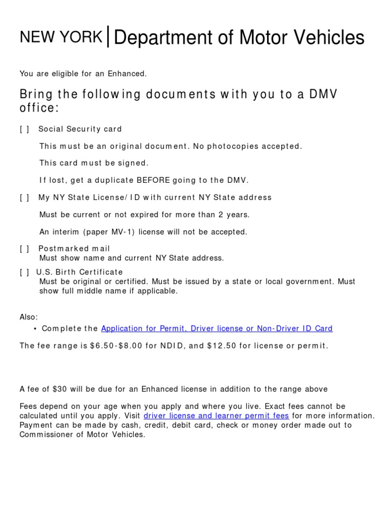 DMV Enhanced License Requirements NY | PDF | Law