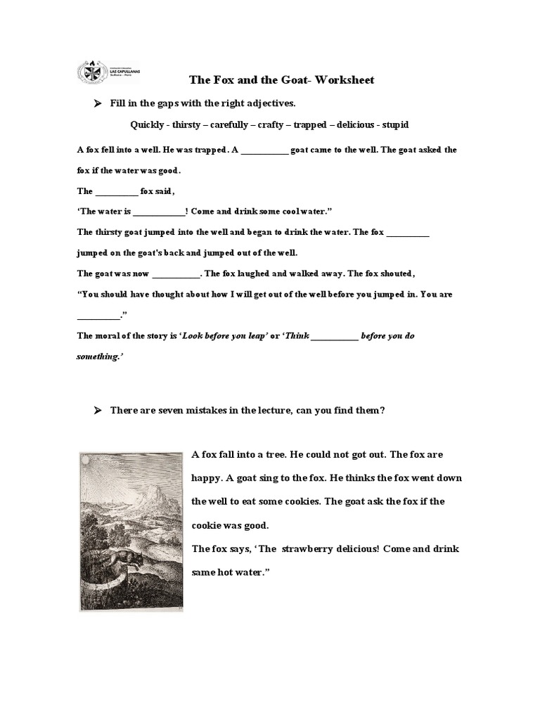 The Fox and the Goat: Worksheet Activities | PDF | Home & Garden ...