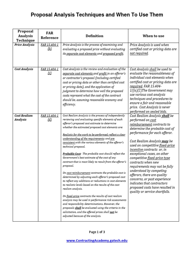 Proposal Analysis Techniques and When To Use Them1 | PDF | Offer And ...