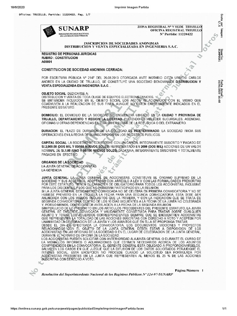 Imprimir Imagen Partida Sunarp | PDF