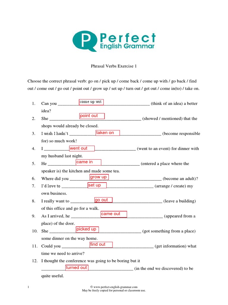 Phrasal Verbs Exercise 1 PDF | PDF