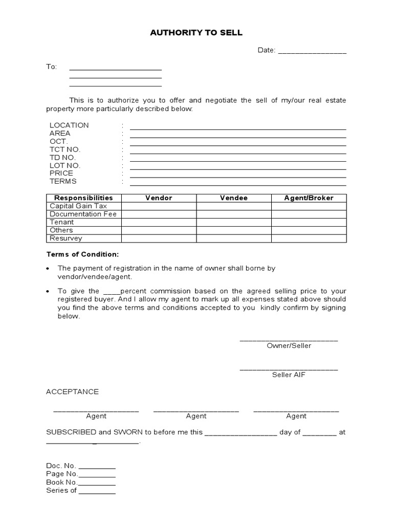 Authority To Sell | PDF