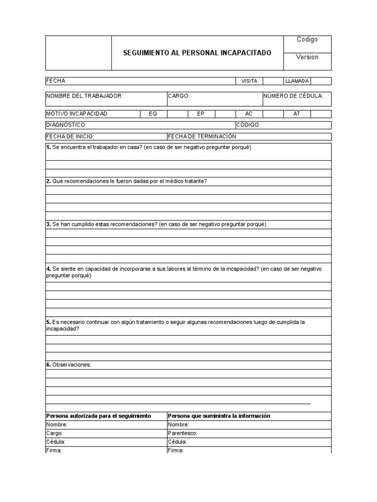 Seguimiento Al Personal Incapacitado | PDF