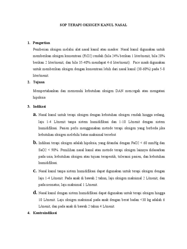 Sop Pemasangan Oksigen | PDF