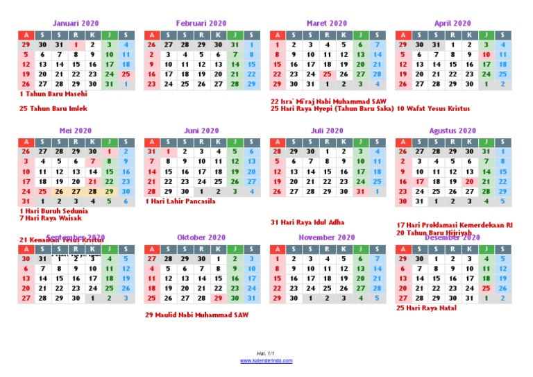 Kalender Indonesia 2020 PDF | PDF