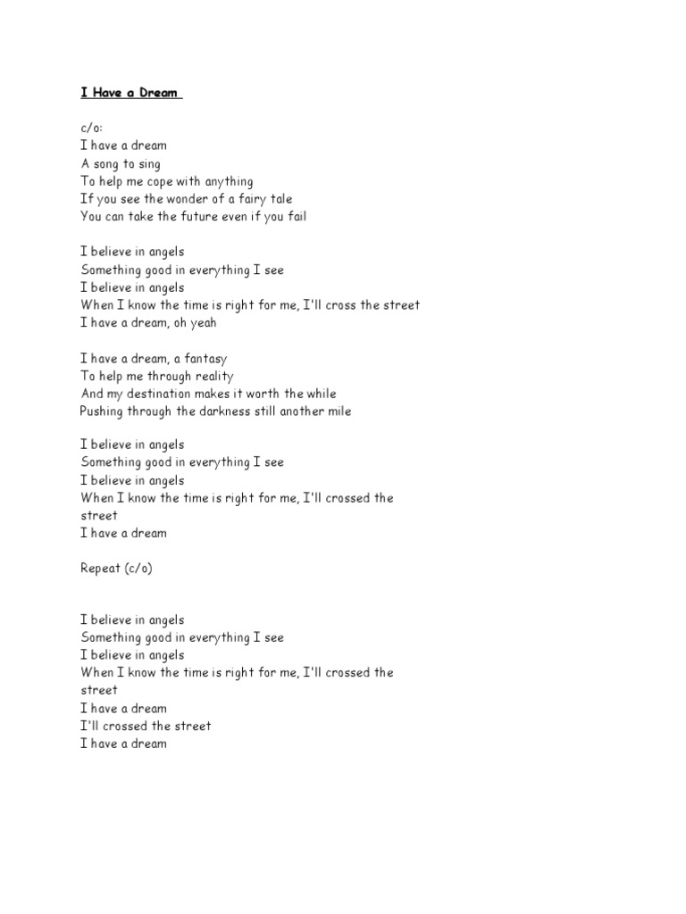 Abba's "I Have a Dream" Lyrics | PDF | Poetry
