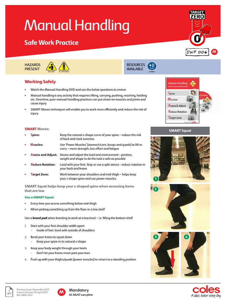 Manual Handling: Safe Work Practice Safe Work Practice | PDF | Shoulder ...