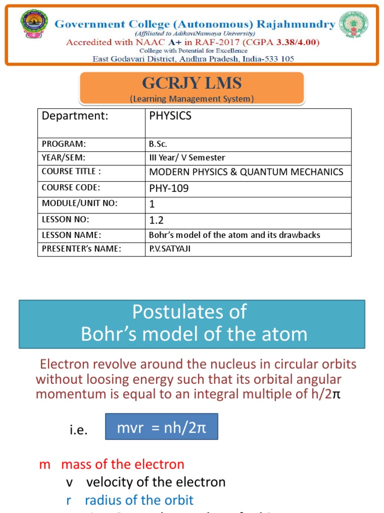 Drawbacks of Bohr's Theory | PDF | Electron | Atoms