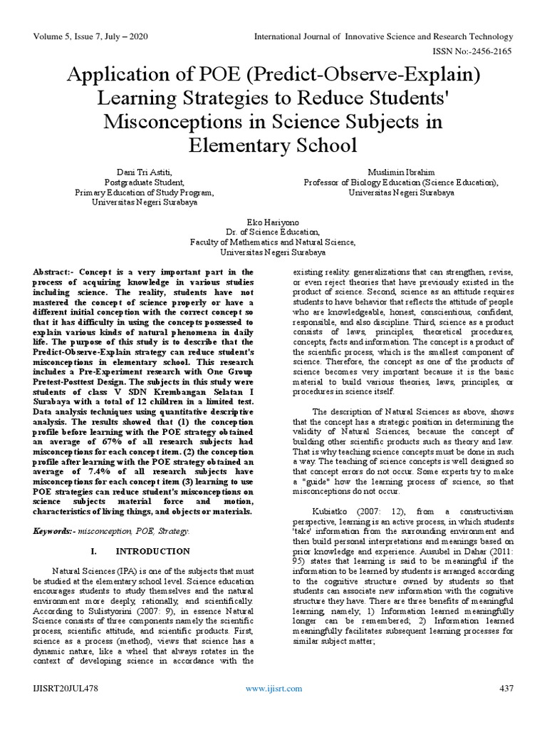 Application of POE (Predict-Observe-Explain) Learning Strategies To ...