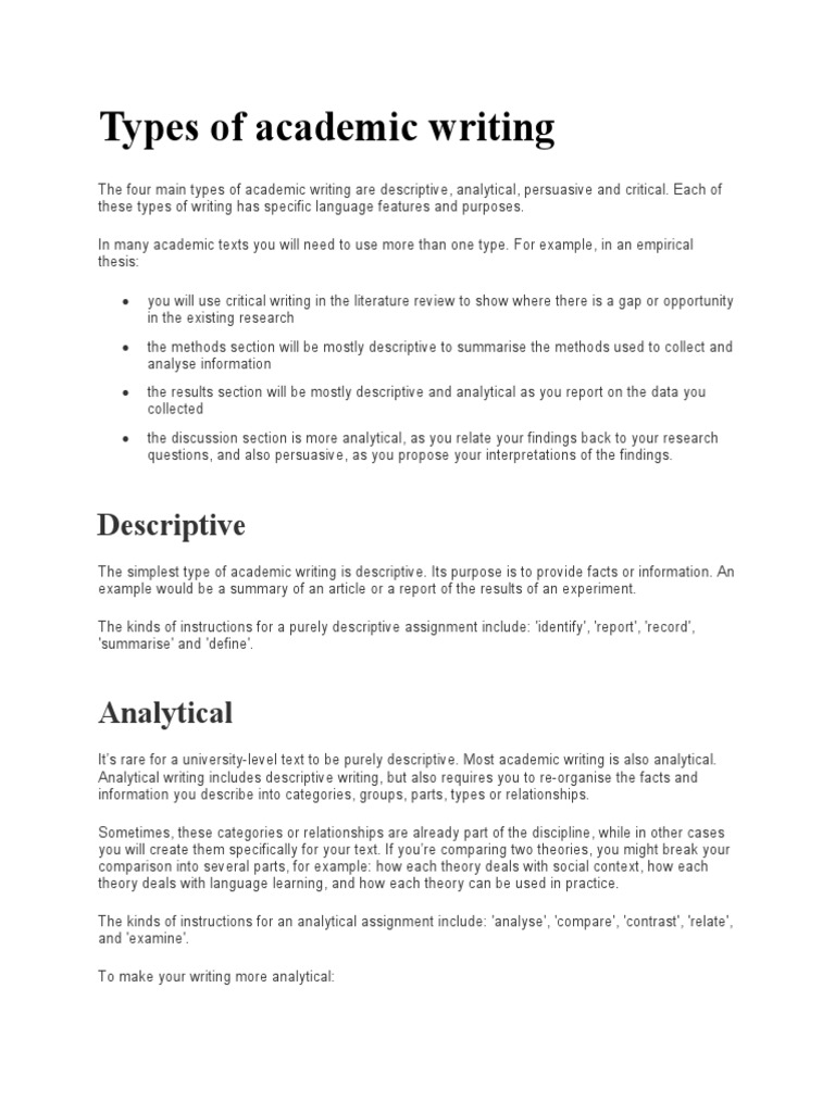 Types of Academic Writing Explained | PDF | Argument | Essays