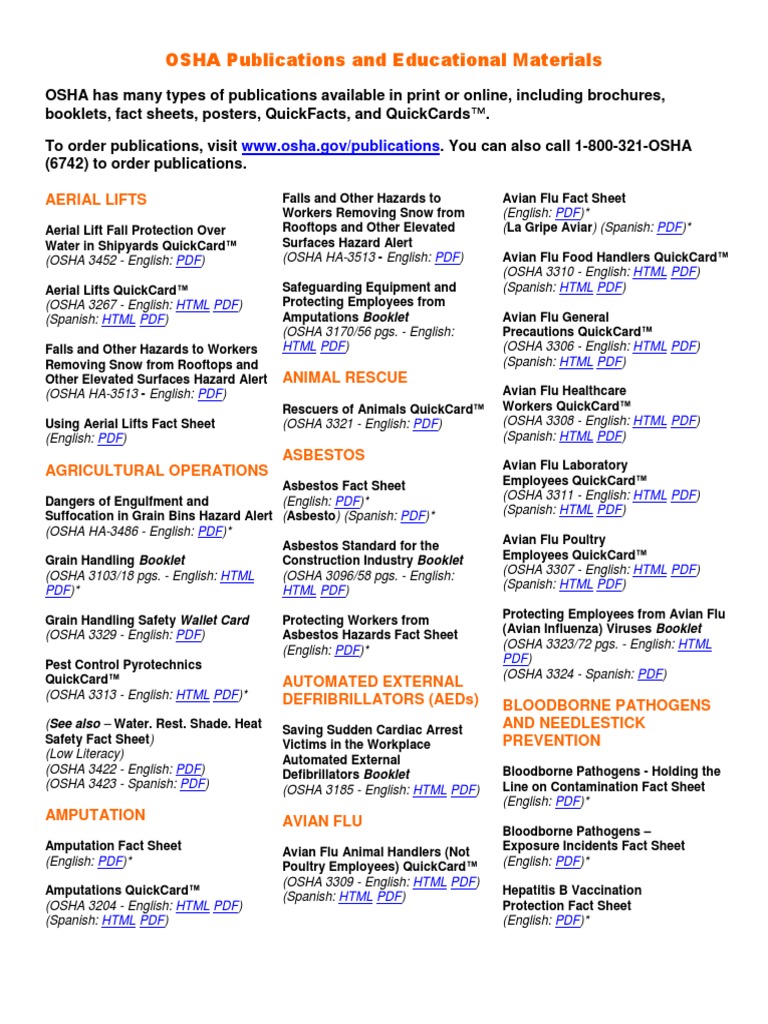 OSHA Publications and Educational Materials | PDF | Occupational Safety ...