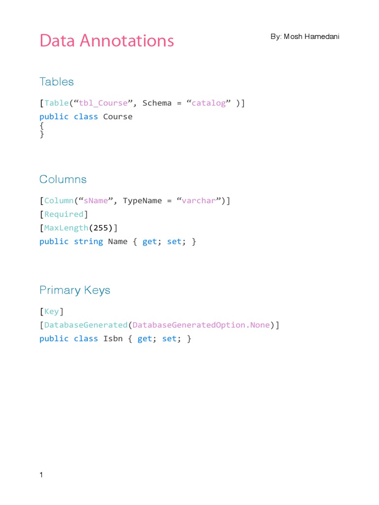 11.1 Data Annotations Cheat Sheet | PDF