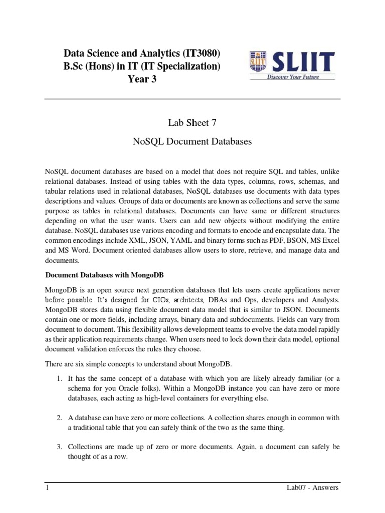 Lab Sheet 07-Answers | PDF | No Sql | Relational Model