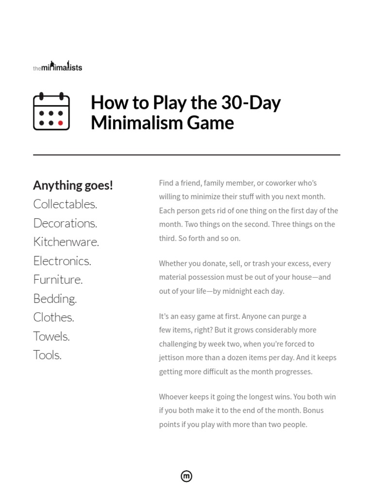 How to Play the 30-Day Minimalism Game and Declutter Your Life | PDF