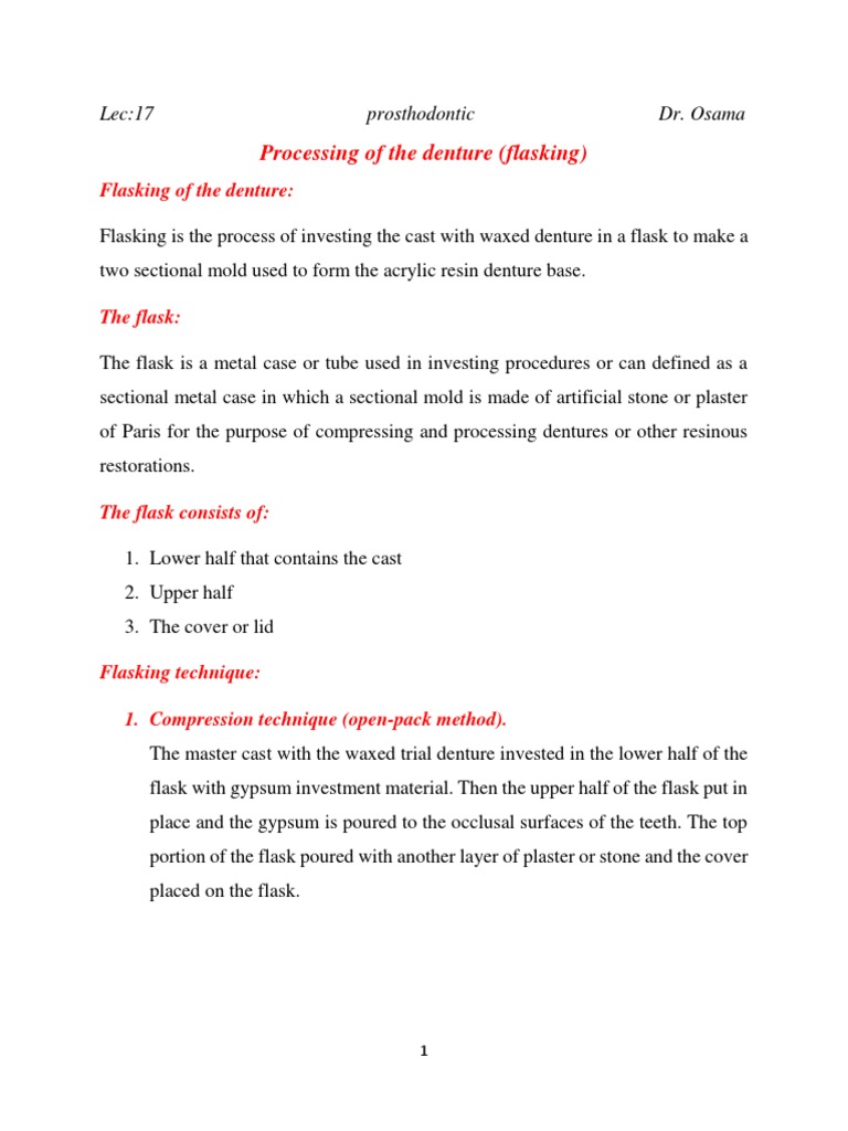 Flasking Procedure | PDF | Dentures | Plaster
