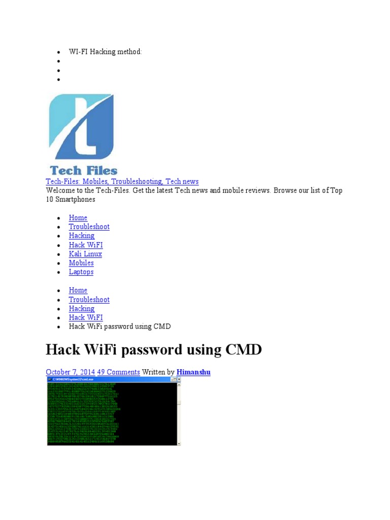 Hack Wifi Password Using CMD: Wi-Fi Hacking Method | Download Free PDF ...