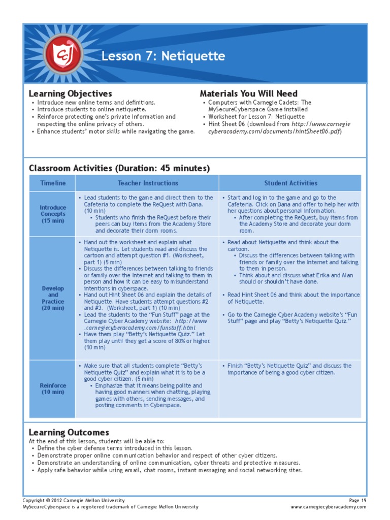 Lesson7 Netiquette PDF | PDF | Online Chat | Cyberspace