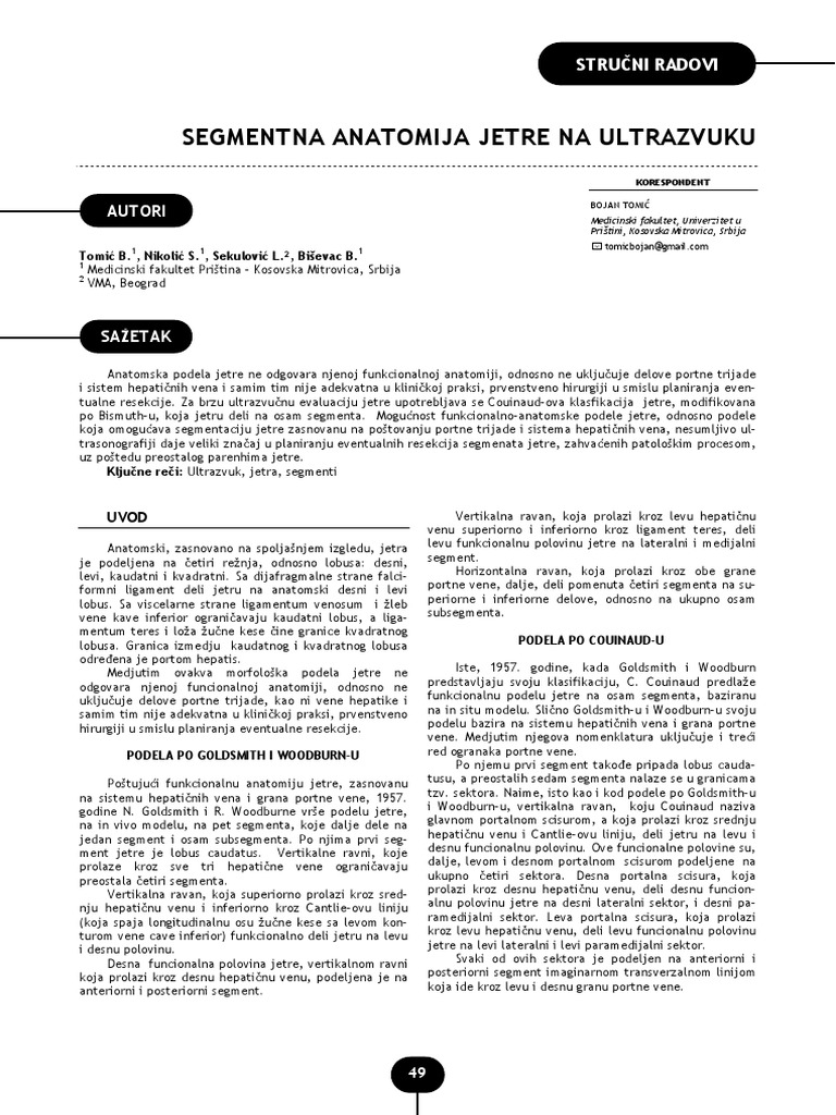 Segmentna Anatomija Jetre Na Ultrazvuku: Autori | PDF | Liver ...