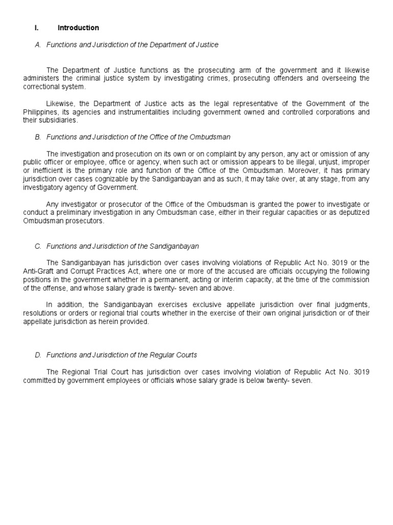 A. Functions and Jurisdiction of The Department of Justice | PDF