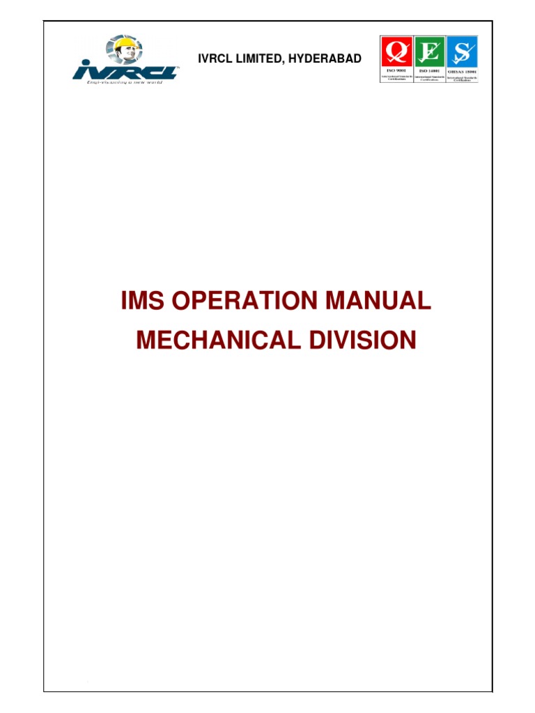 Ims Operation Manual Mechanical Division: Ivrcl Limited, Hyderabad ...