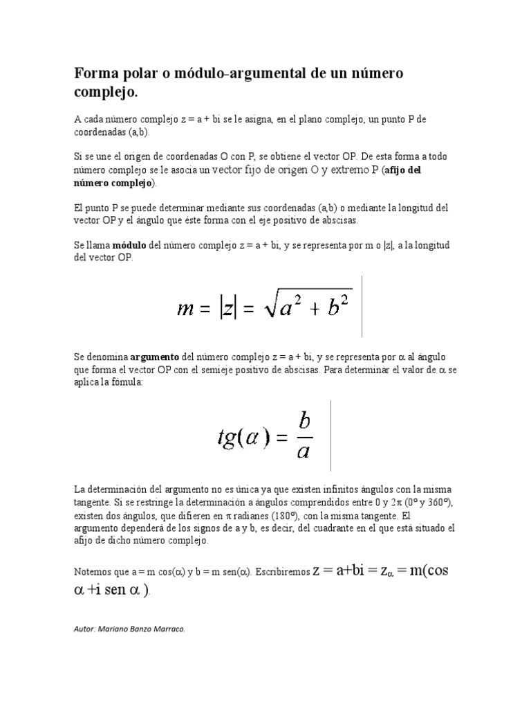 Forma Polar o Módulo-Argumental de Un Número Complejo | PDF | Métodos y ...