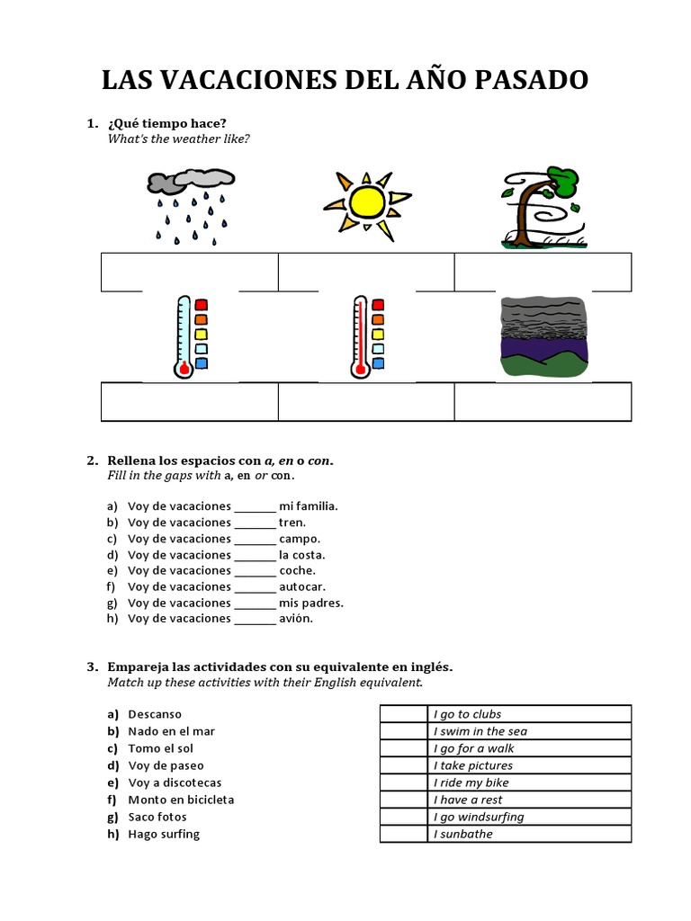 Vacaciones en inglés: actividades y pasado | PDF | Deportes | Idiomas