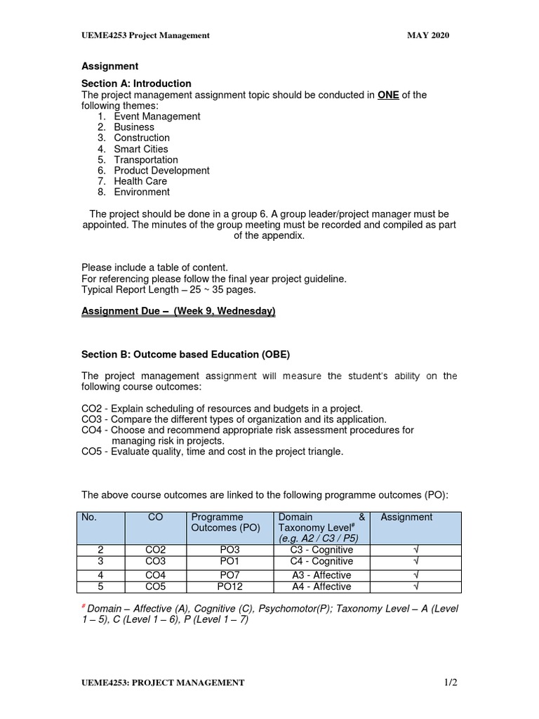 Project Management Assignment Guide | PDF | Project Management ...