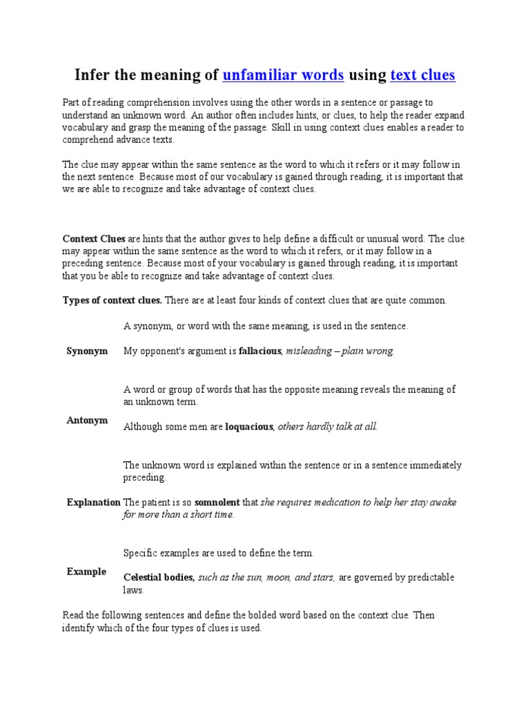 Context Clues for Vocabulary Mastery | PDF | Reading Comprehension ...