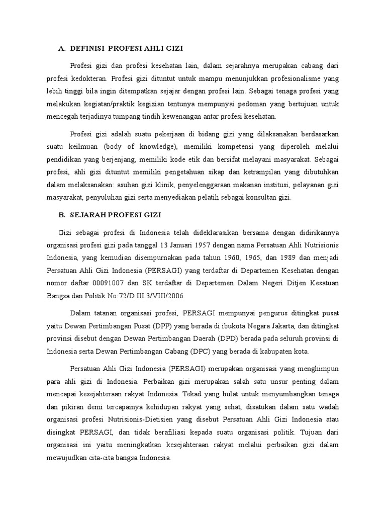 Definisi Profesi Ahli Gizi (PPM) | PDF