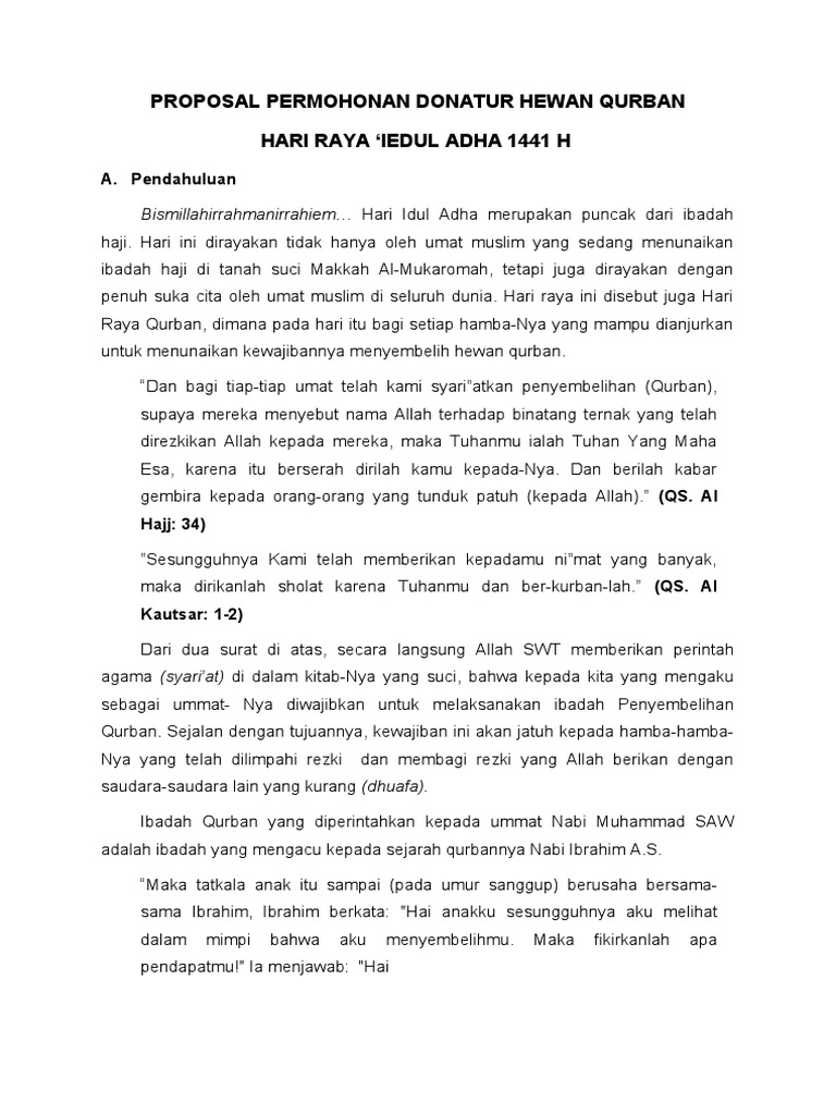 Proposal Hewan Qurban Idul Adha 2020 | PDF