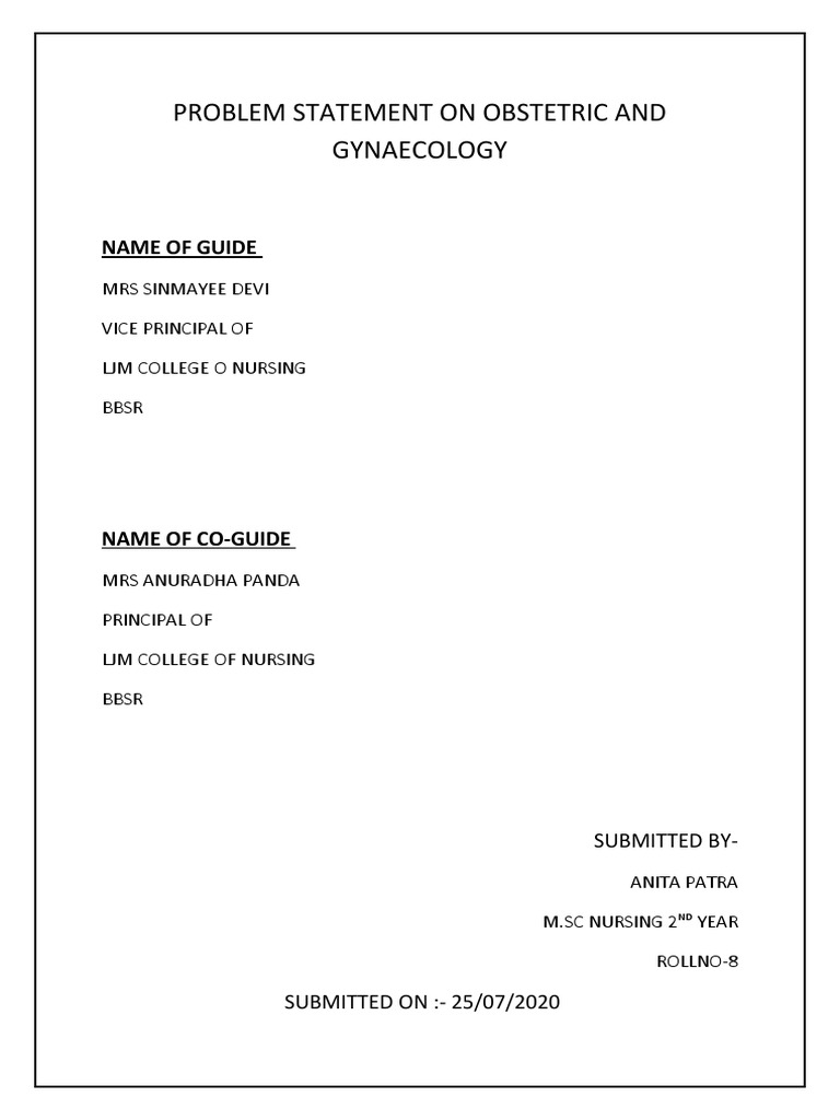 Problem Statement On Obstetric and Gynaecology: Name of Guide | PDF ...