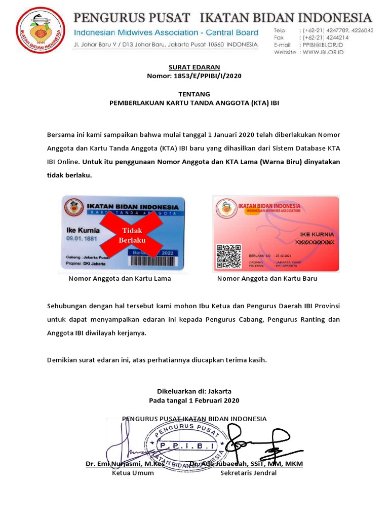 Surat Edaran Tentang Pemberlakukan KTA IBI (Online) | PDF