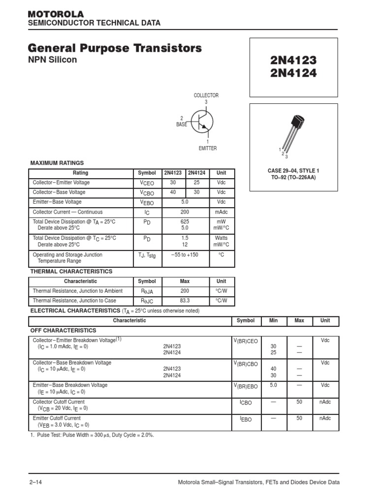 General Purpose Transistors 2N4123 2N4124: NPN Silicon | Download Free ...