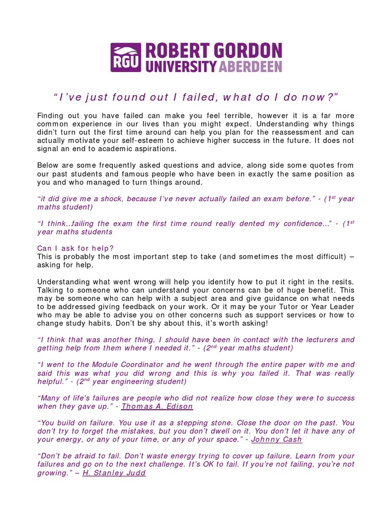 RGU "I've Just Found Out I Failed, What Do I Do Now" | PDF | Study ...
