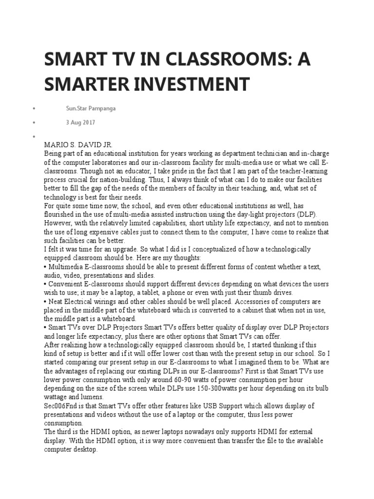 Smart TV in Classrooms | PDF | Television | Laptop