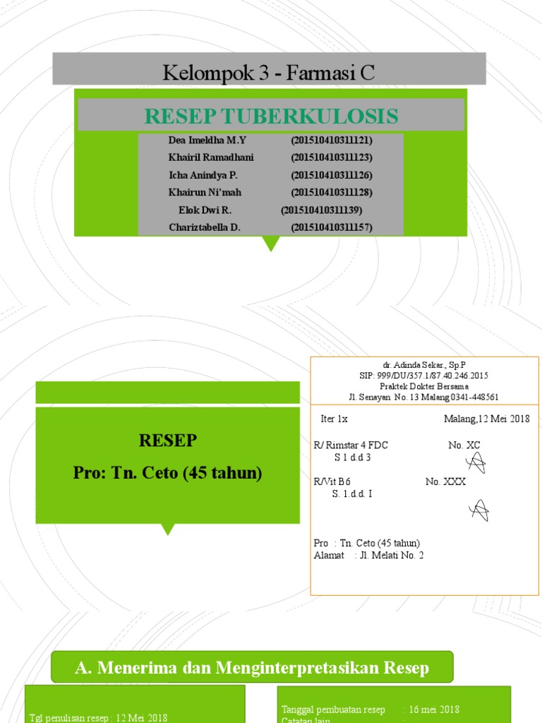 Resep Obat TB: Rimstar 4 FDC dan Vit B6 | PDF