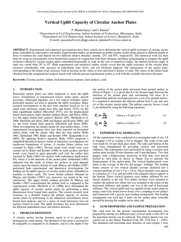 Vertical Uplift Capacity of Circular Anchor Plates | PDF | Geotechnical ...