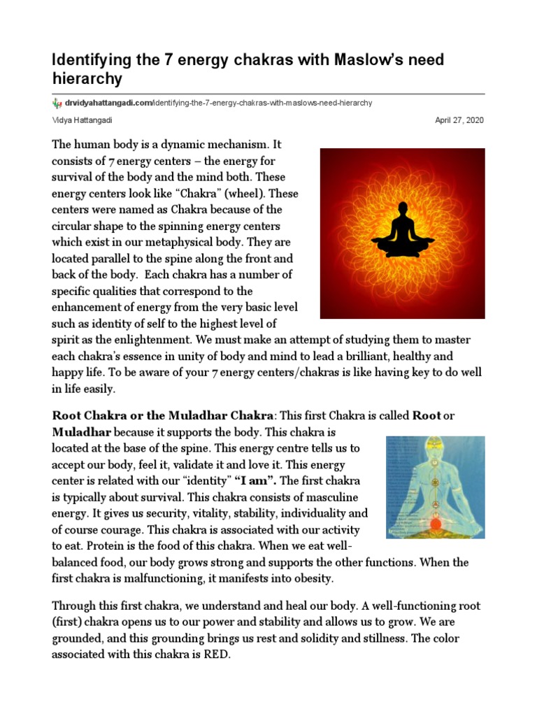 Identifying The 7 Energy Chakras With Maslow's Need Hierarchy - Dr ...