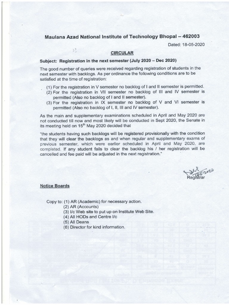 Circular Registration in The Next Sem | PDF